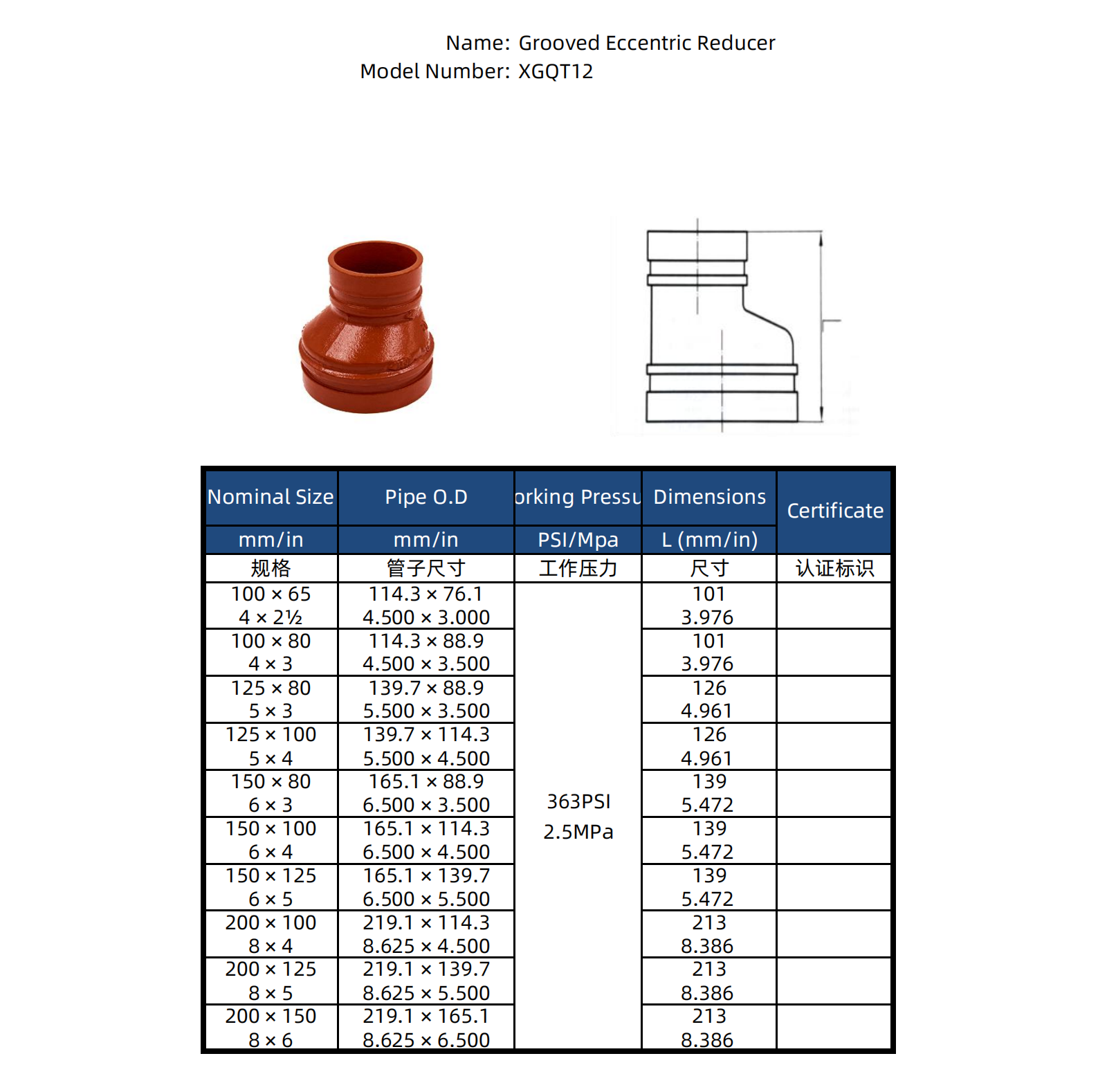 Grooved Eccentric Reducer XGQT12